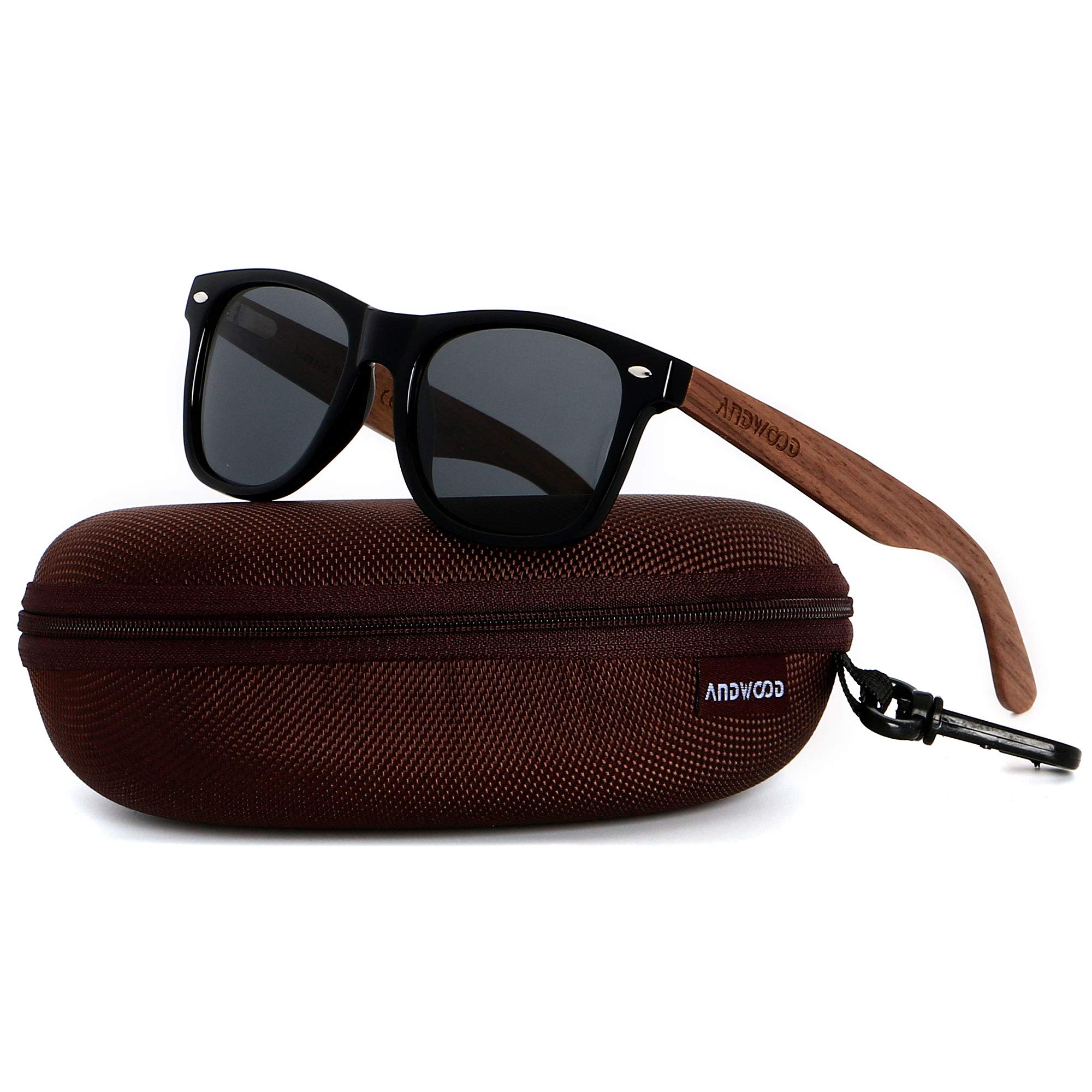 ANDWOOD Wood Sunglasses Polarized for Men Women Uv Protection Wooden Bamboo Frame Mirrored Sun Glasses Black Shades