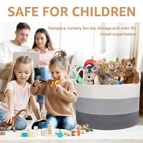 COSYLAND Extra Large 22.1βx22.1βx14.2β Storage Laundry Basket Woven Cotton Rope Organizer for Blanket Toys Towels Baby Nursery Hamper Bin with Handle
