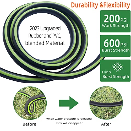 Hybrid Garden Hose50ft x 5/8" – No Kink,Heavy Duty,Lightweigh Flexible,Leakproof Water Hose – 3/4"Solid Brass Connectors - Rubber Car Hoses Pipe for outdoor Watering& Washing,600 Burst PSI
