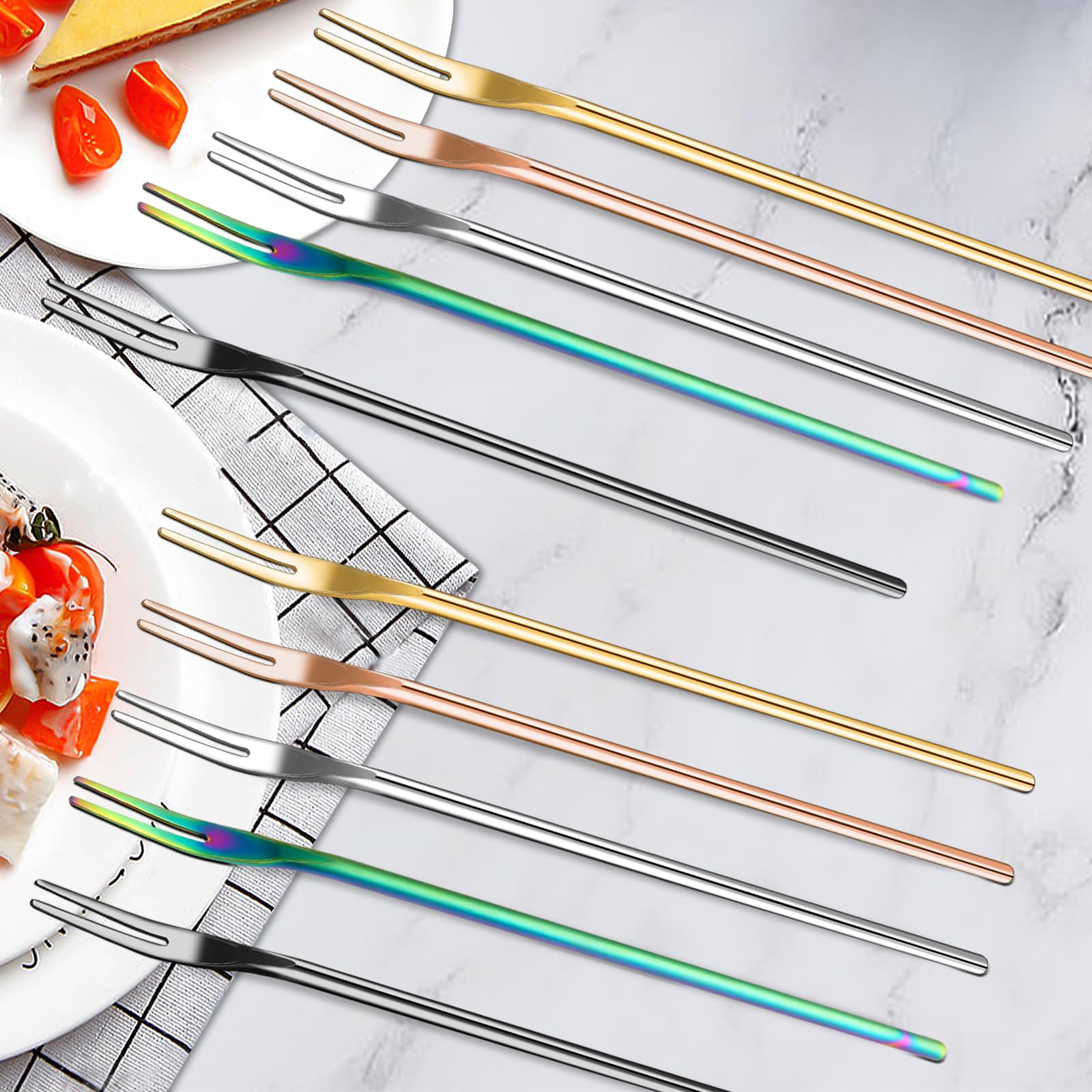 Aemygo 10 Pcs Pickle Fork, Olive Fork with Long Handle, 8.2inch Stainless Steel Cocktail Forks, Pickle Grabber for Appetizer, Dessert, Salad Fruits