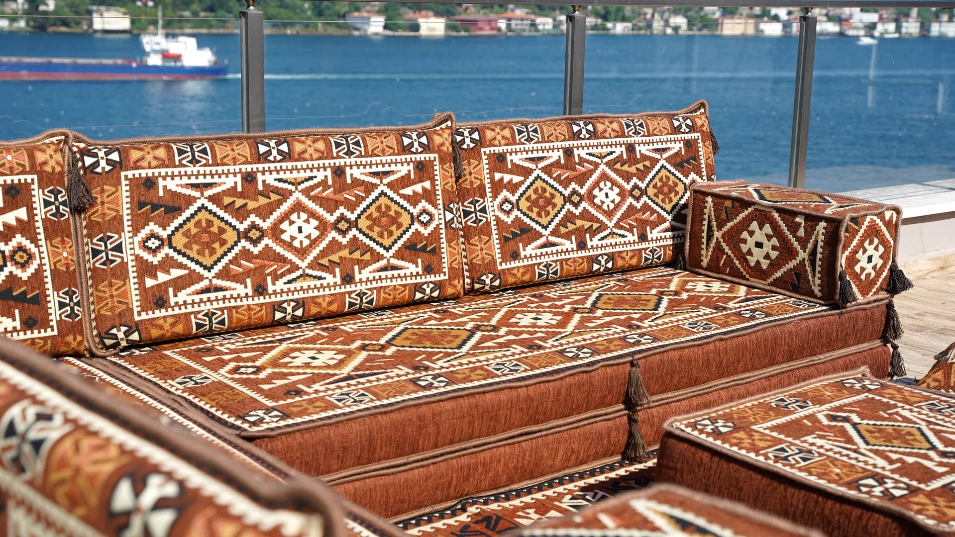 8" Thickness Brown Corner Floor Seating Set, Pallet Cushion Set, Modular Design Floor Cushion, Garden Sofa Set, Indoor Sofa Set, Futon Sofa Bed (L Sofa Full Set)