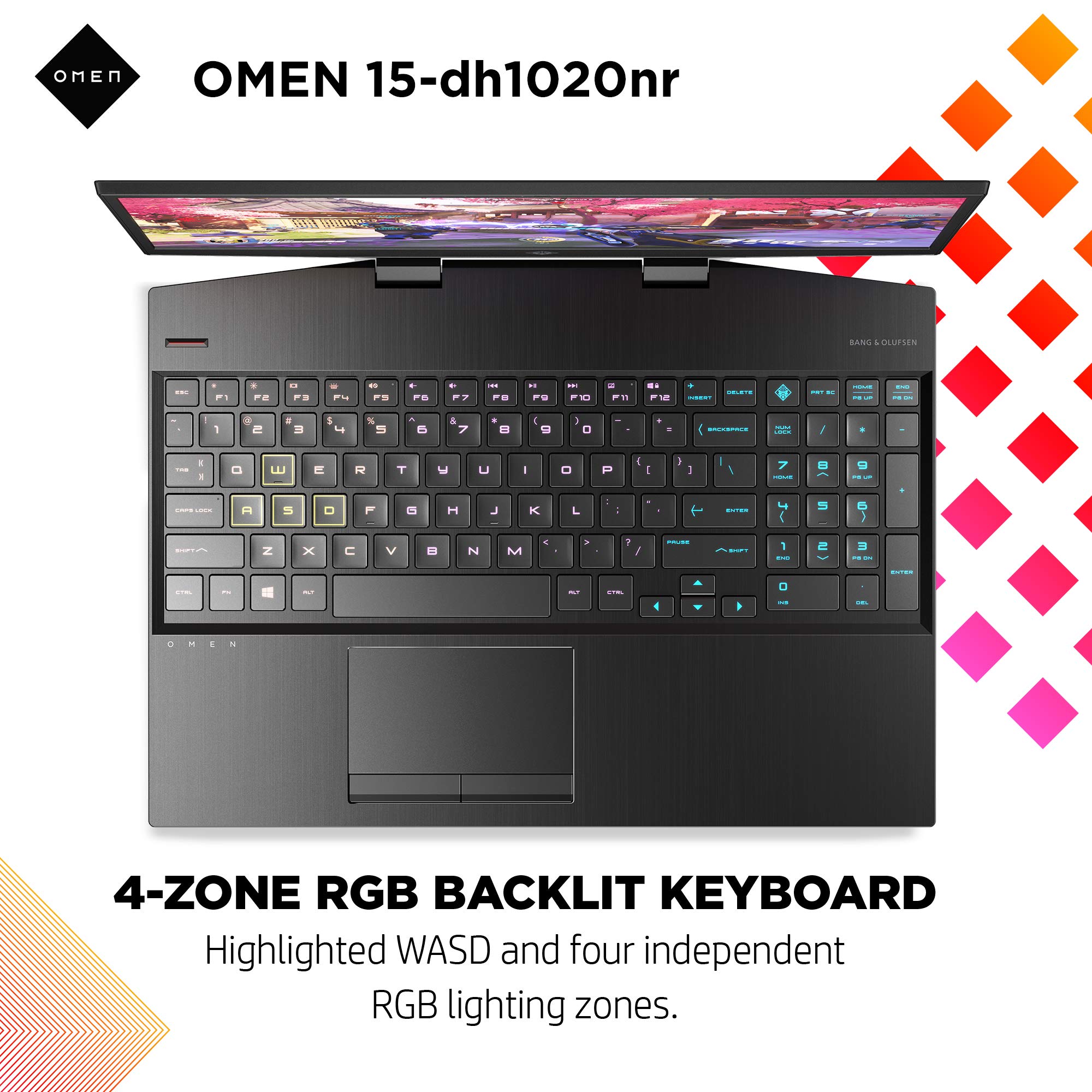 OMEN 15 Gaming Laptop, NVIDIA GeForce GTX 1660 Ti, Intel Core i7-10750H, 8 GB DDR4 RAM, 512 GB PCIe NVMe SSD, 15.6" Full HD, Windows 10 Home, RGB Keyboard (15-dh1020nr, 2020 Model)