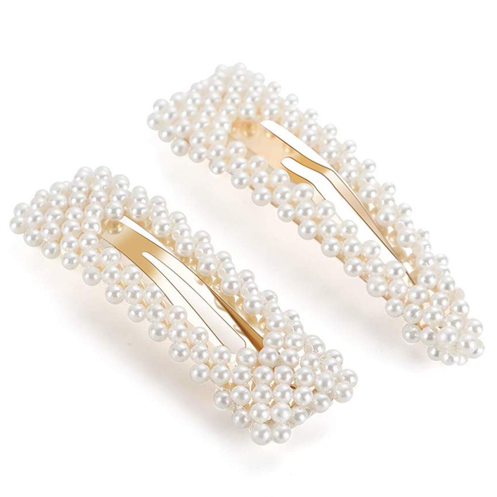 KINGMAS 2 Pack Pearl Hair Clips Large Hair Pins Barrette Ties for Women Girls, Handmade Fashion Pearl Hair Accessories Hair Clips for Party Wedding Daily (2 Pcs A)