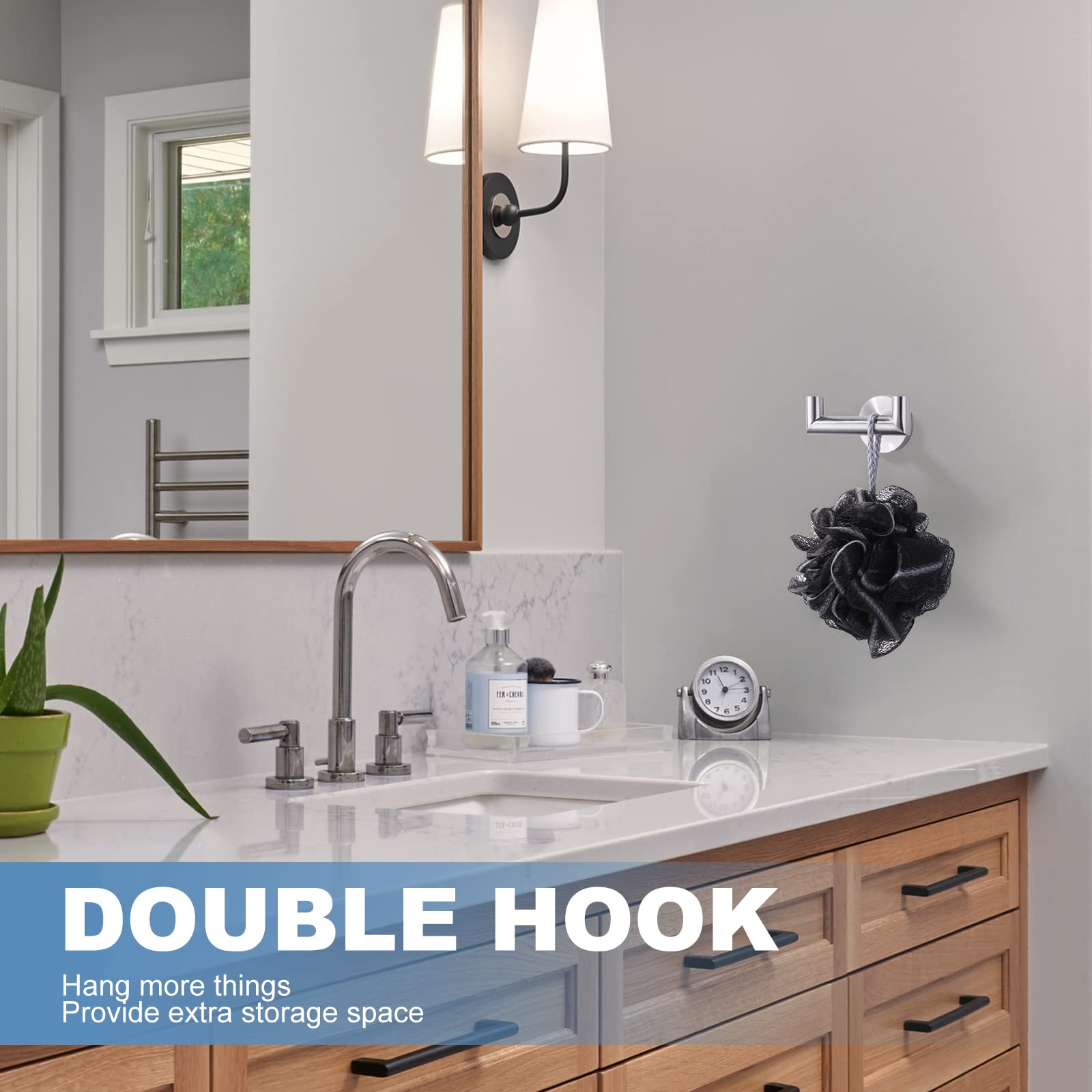 ALEASHA Brushed Nickel Double Towel Hook Shower Towel Hook Stainless Steel, Heavy Duty Towel Hook for Bathroom, Wall Mount Robe Hook