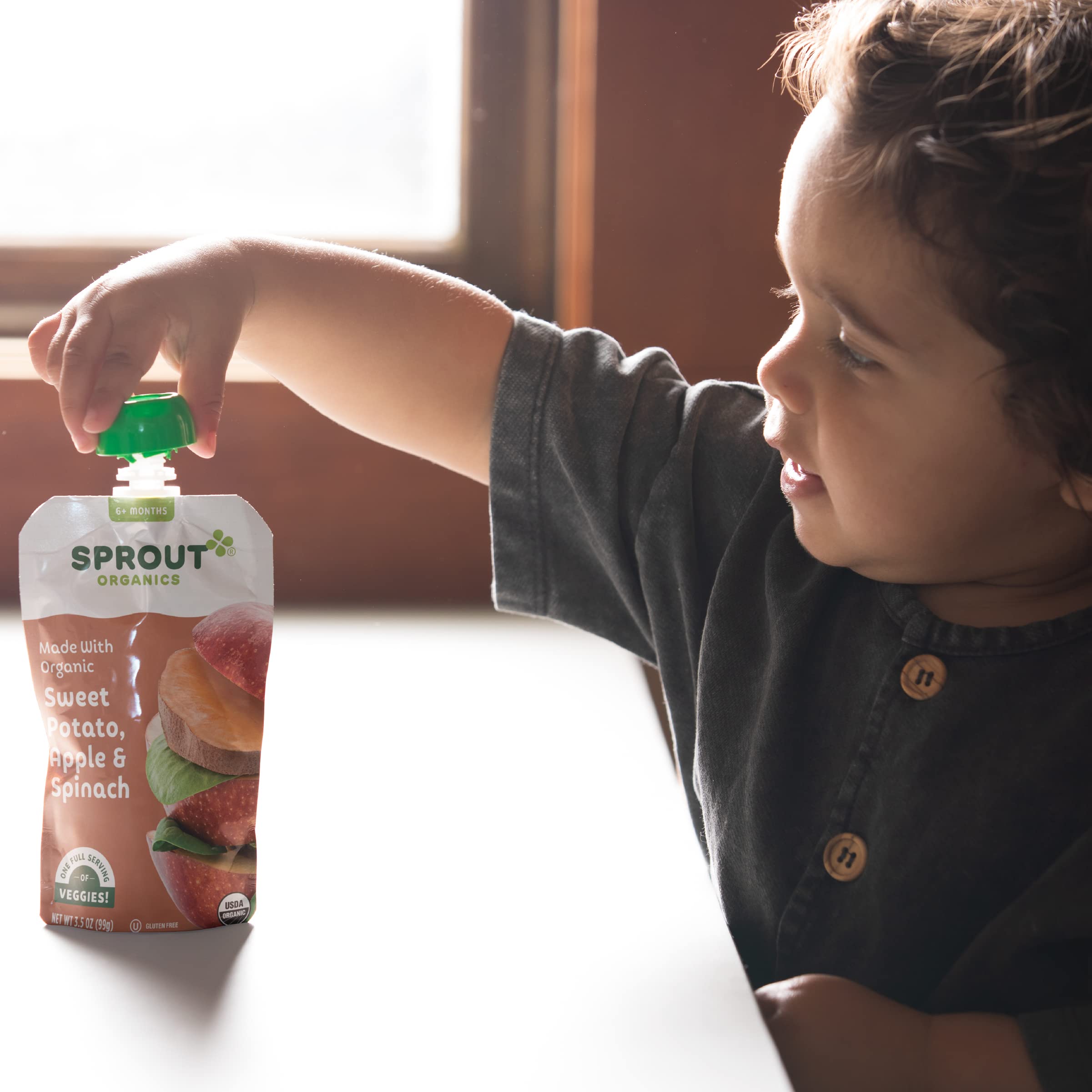 Sprout Organic Baby Food, Stage 2 Pouches, Sweet Potato Apple and Spinach, 3.5 Oz Purees (Pack of 12)