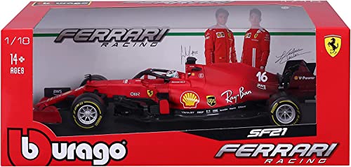 Bburago - 1/18 Scale Model Compatible with Ferrari F1 Racing SF21 # 16 Compatible with Charles Leclerc 2021 Formula 1 Racing Car Scale Model Collectible