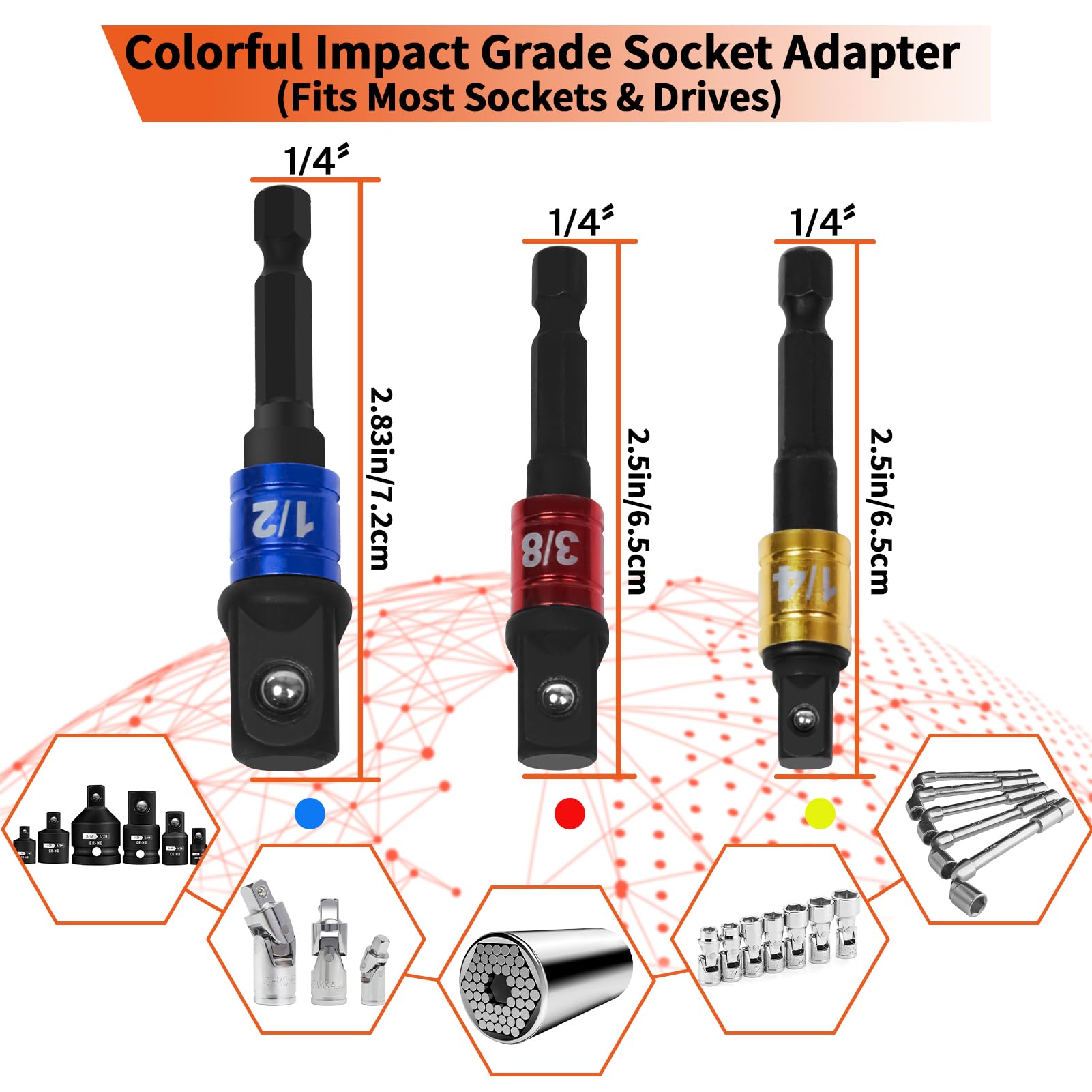 33Pcs Flexible Drill Bit Extension Set-2 Pcs 105°Right Angle Drill Bit Extension, 1/4 3/8 1/2" Universal Socket Adapter Set, Bendable Drill Bit Extension, screw bit holder and Screwdriver Bit Kit
