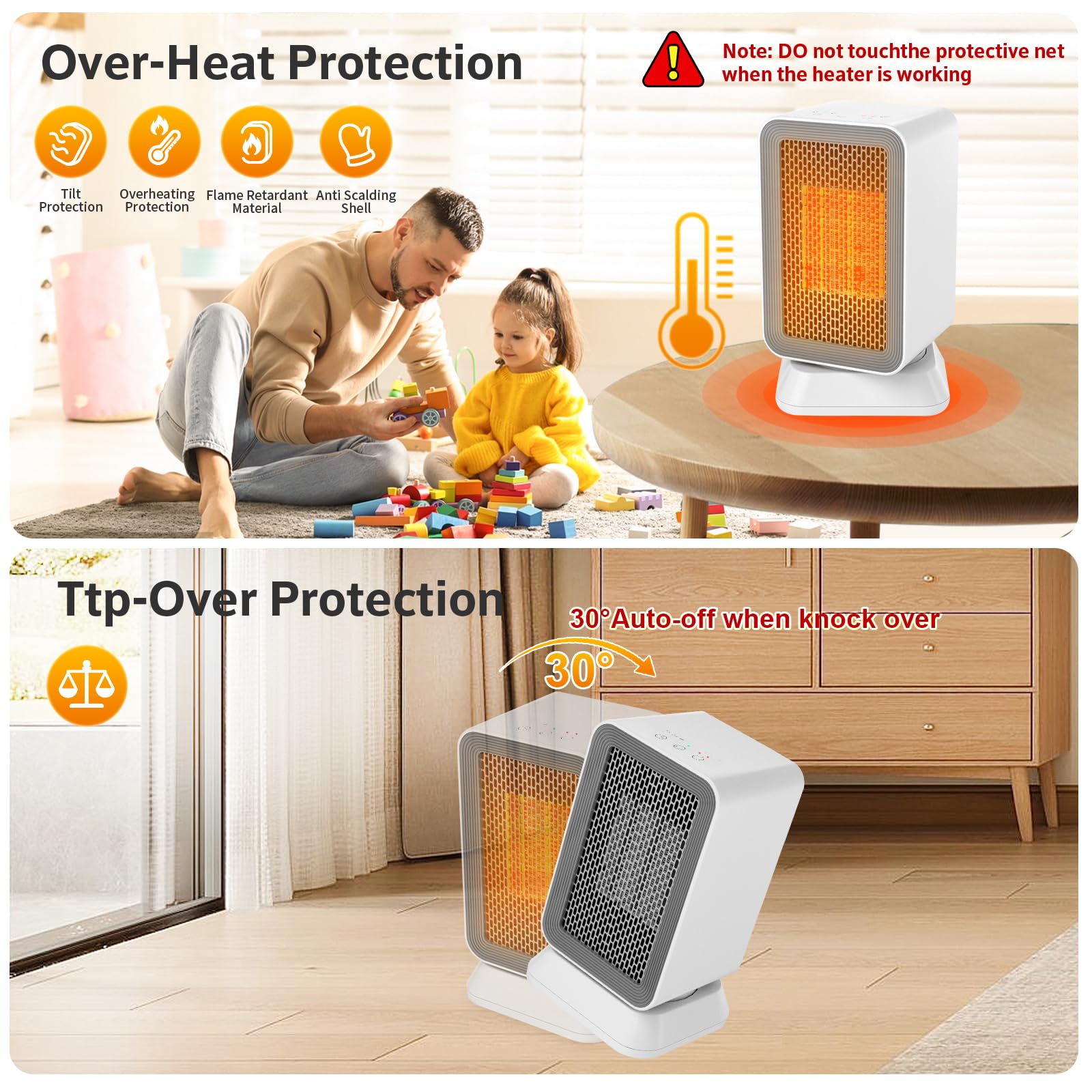 AIDENOEY Space Heater with 3 Modes,1000W Energy Efficient Quiet Mini Portable Heater, 45°PTC Ceramic Fast Heater with Timer & Auto Shut Off Function for Office Home Indoor Use (White)