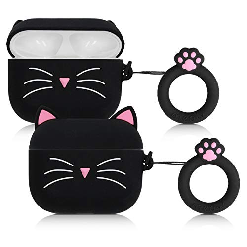 kwmobile Silicone Case Compatible with Apple AirPods Pro - Case Soft Cover - Cat Black/White