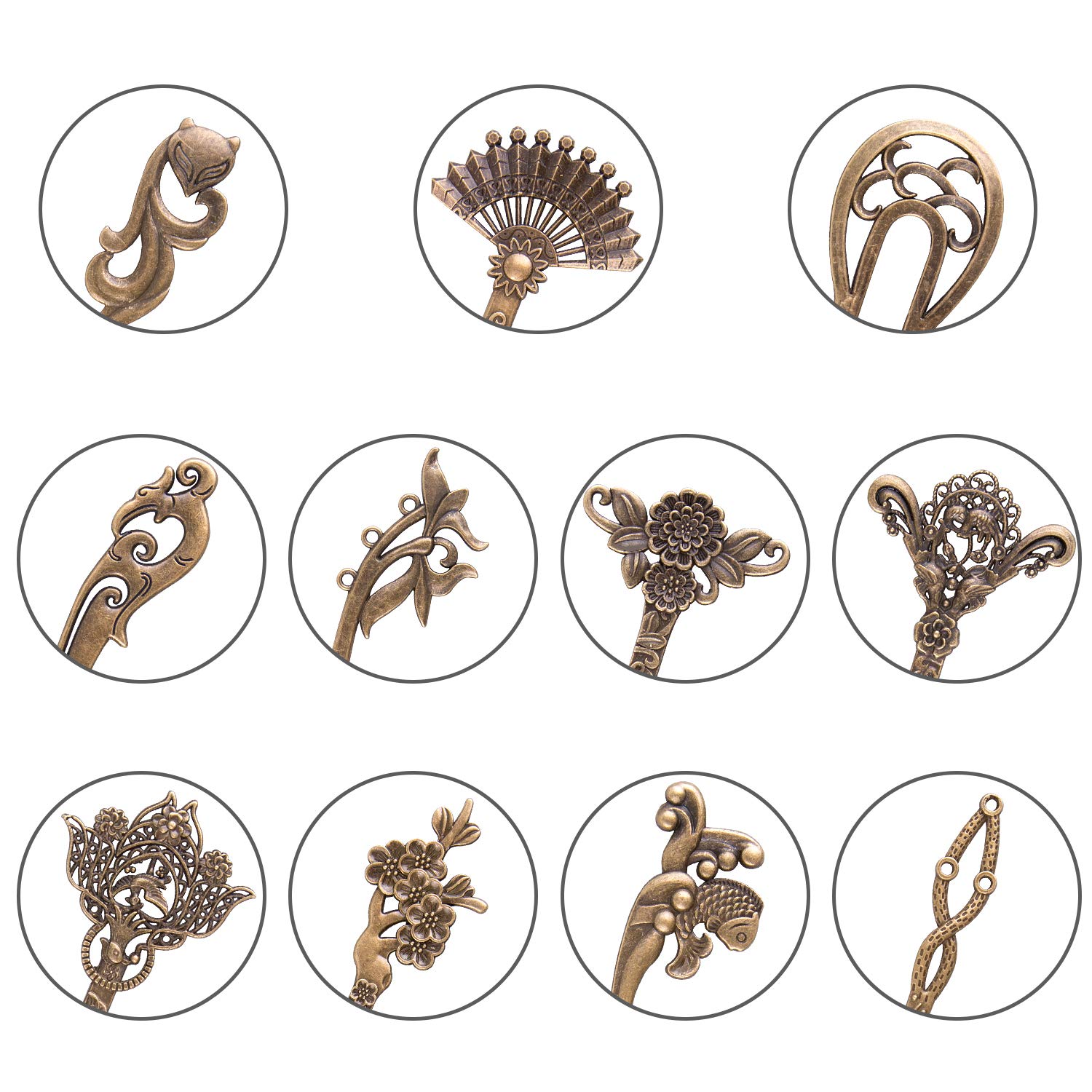 Duufin 22 Pieces Hair Sticks Vintage Chinese Hair Chopstick Retro Hair Fork for Women (Bronze)