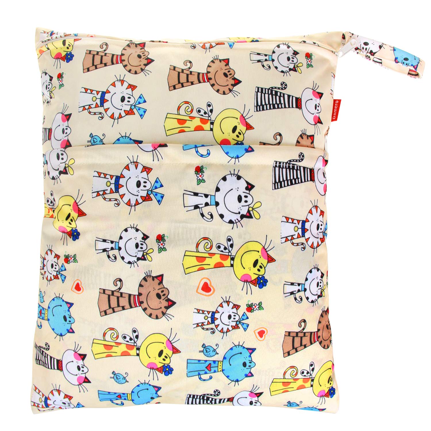 Damero 3pcs Pack Wet Dry Bag for Cloth Diapers Daycare Organizer Bag, Cats