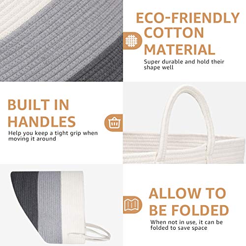 COSYLAND Extra Large 22.1βx22.1βx14.2β Storage Laundry Basket Woven Cotton Rope Organizer for Blanket Toys Towels Baby Nursery Hamper Bin with Handle