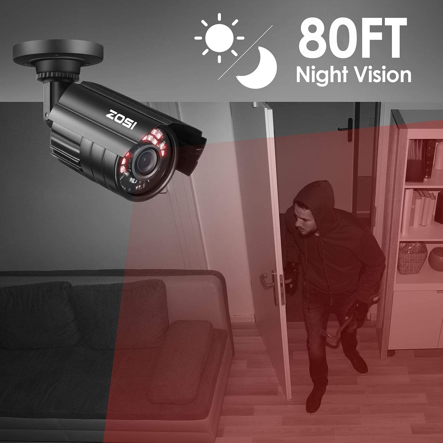ZOSI 1080P 4 Pack HD-TVI Security Bullet Cameras Outdoor Indoor Weatherproof with 24pcs IR LEDs 65ft Night Vision for 2.0MP Surveillance TVI CCTV System (Renewed)