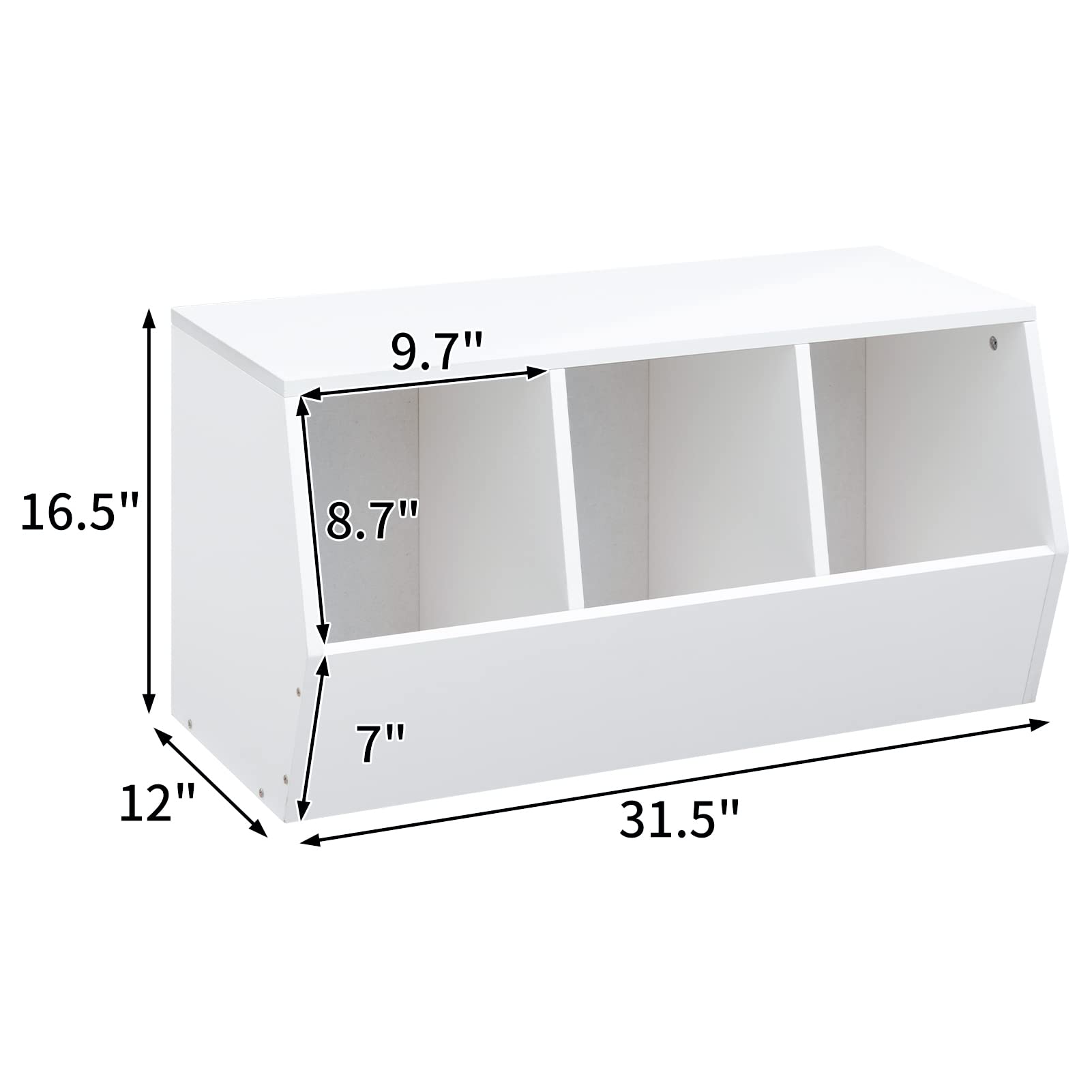 ALIMORDEN Stackable 3 Bin Cubby Unit Storage Cubby Toy Storage Cubby Multi-Bin Toy Organizing Cubby, Suitable for Children's Room, Playroom, Hallway, Laundry Room, White