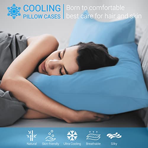 Avolare Cooling Pillow Cases, 2 Pack Arc-Chill Q-max>0.5 Cool Pillowcases for Hair Skin and Hot Sleepers, Soft Silky 20" x 30" Summer Pillow Cover with Zipper fit Standard & Queen Size Pillows - Blue