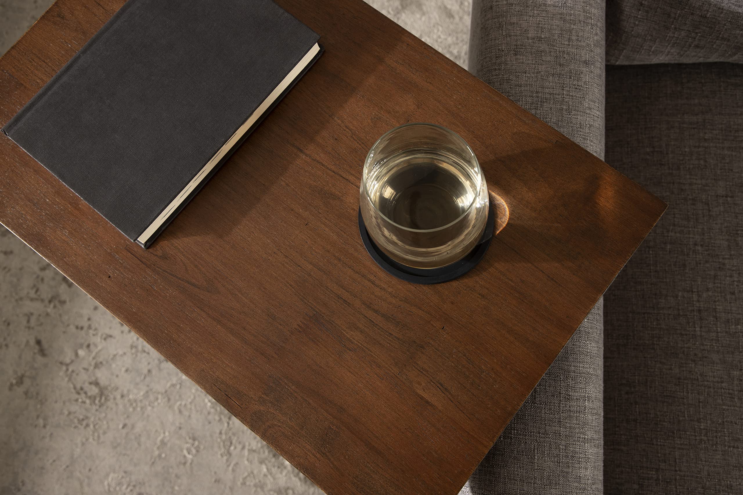 Kate and Laurel Lockridge Modern C-Shape End Decorative Minimalist Accent Table for Storage and Display, 19 x 12 x 27, Walnut Brown and Black