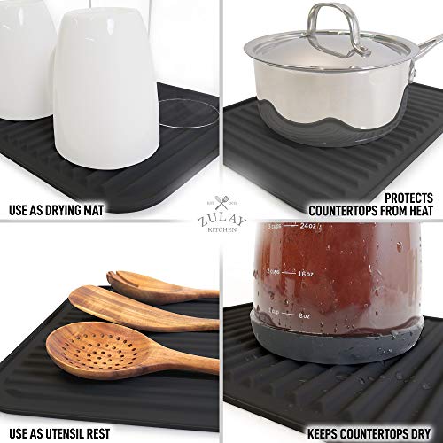 Zulay 2 Pack (9"x12") Silicone Trivets for Hot Pots and Pans - Multi-Purpose & Versatile Trivet Mat - Heat Resistant Silicone Trivet - Durable & Flexible Hot Pads for Kitchen Counter - Black