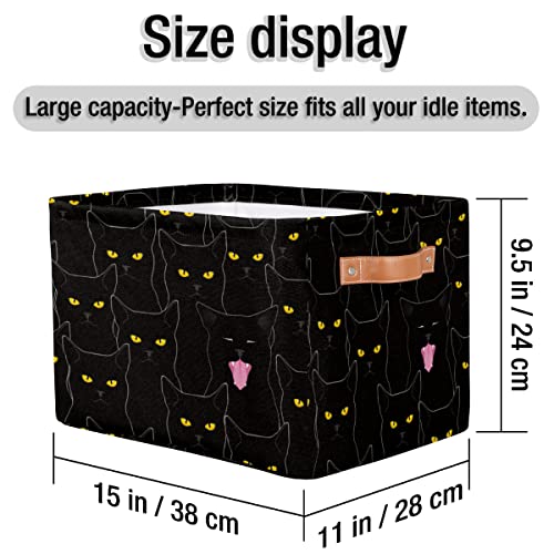 Cute Black Cat Storage Bins Baskets Fabric Laundry Baskets, Cat Animal Storage Cube Boxes Organizer Bag Bin for Toy Organizing Book Storage Shelves Nursery Closet