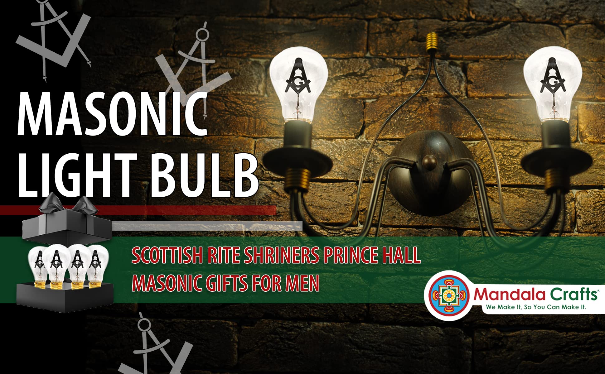 Mandala Crafts 3W Freemason Lightbulb Freemason Gifts for Men - Scottish Rite Shriners Prince Hall Masonic Gifts for Men – 2 PCs Freemason Square and Compass Emblem Light Bulb for Lodge Altar Decor