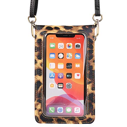 Women Leopard Print Cellphone Touch Screen Crossbody Bag Shoulder Pouch for iPhone 14 Pro iPhone 13 12 Pro 11 Pro Max iPhone X XR XS Max Google Pixle 7 6 5a 4a 5G