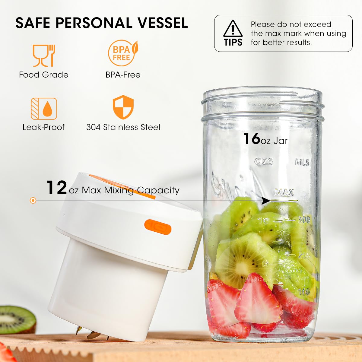 Aieve Mason Jar Blender, Personal Blender Portable Blender Cup for Wide Mouth Mason Jar (Turns Wide Mouth Mason Jar into Rechargeable Blender)