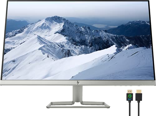 hp 27” Full HD 1080p IPS LED Ultra-Slim Monitor, AMD FreeSync, HDMI & VGA Ports, Natural Silver, + Nly 4K HDMI Cable Bundle