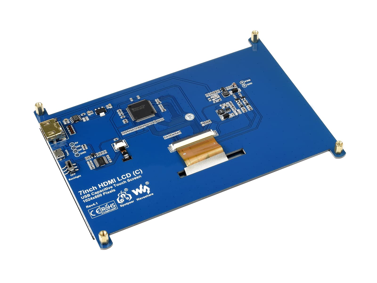 Waveshare 7 inch Capacitive Touch Screen IPS Display HDMI LCD Module 1024x600 Touchscreen for Raspberry Pi 4/3/2/1 Model B/B+/A+/BeagleBone Black/Banana Pi, Windows 10/8.1/8/7