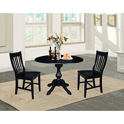 IC International Concepts 42" Round Dual Drop Leaf Pedestal, 30.3" H Dining Table, Black
