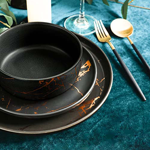 Stone Lain Modern Gold Splash Exquisite Fine China Dinnerware Set, 16 Piece - Service for 4, Black & Gold
