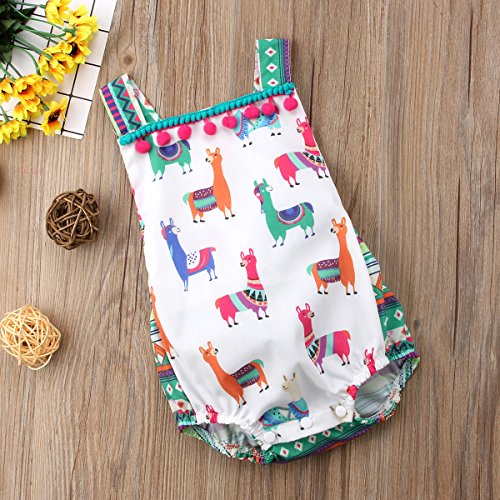Lamuusaa Newborn Infant Toddler Baby Girls Colourful Alpaca Pattern Tank Tops Summer Bodysuit Romper Jumpsuit (80/6-12M, Multicoloured)