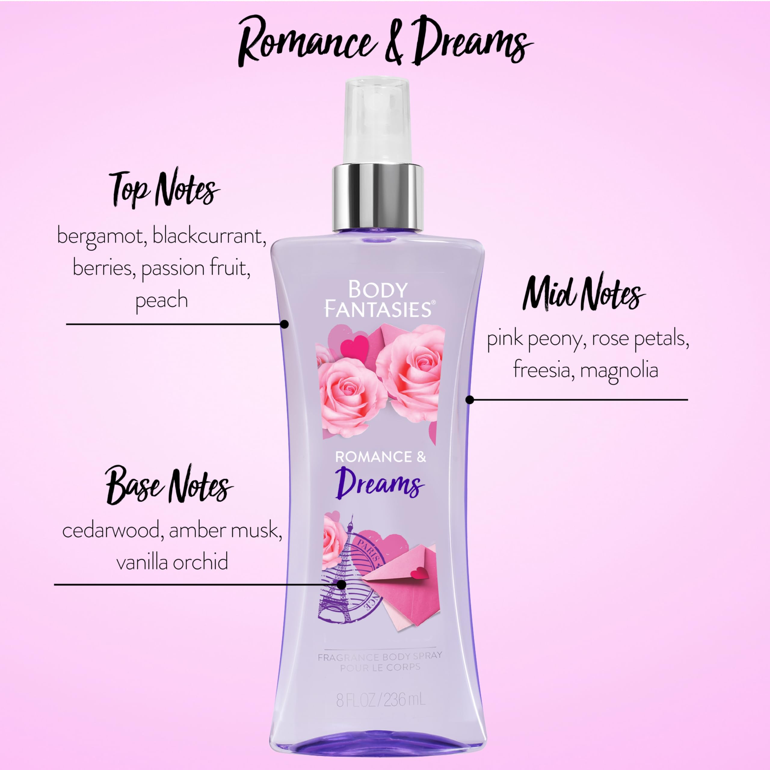 Body Fantasies Signature Fragrance Body Spray, Romance and Dreams, 8 Fluid Ounce