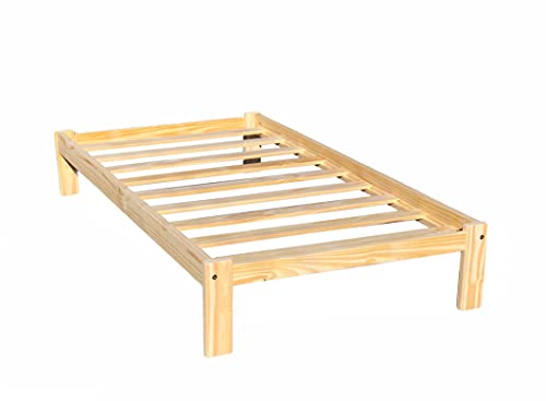 Alaska Wooden Platform Bed Solid Pine Wood Full XL Size Bed Unfinished with Wooden Slats Mattress Support/No Box Spring Needed/Suitable for Adults