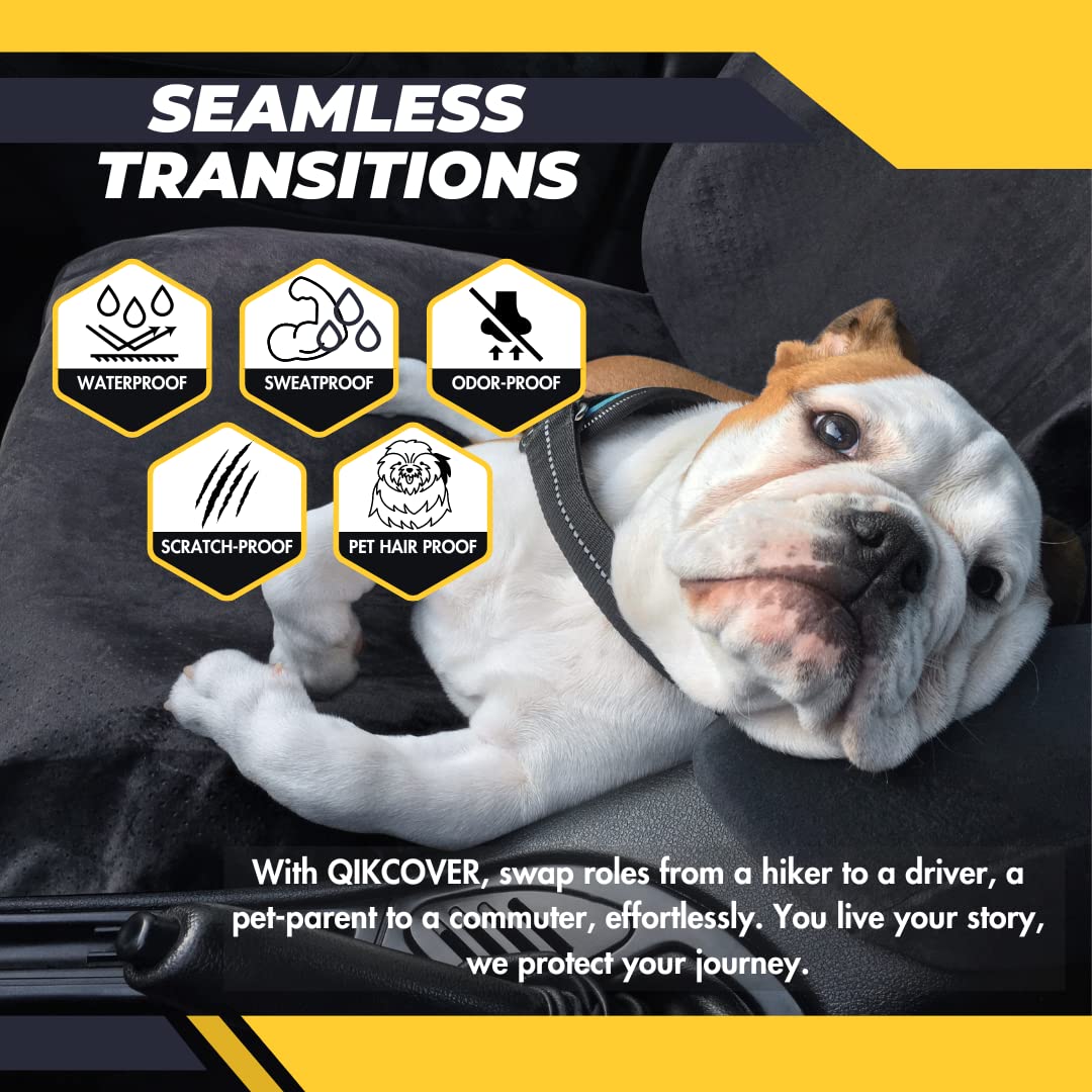 QIKCOVER Premium Waterproof Car Seat Cover - Sweatproof, Universal Fit, Non-Slip, Durable Protector for Dirt, Spills, Pet Claws - Auto, SUV, Truck Compatible (Black)