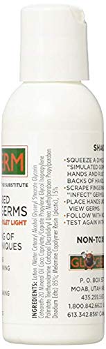 GLO GERM Mini Gel Kit 2 Pack (Two 2 oz Bottles, Two UV Light Keychains) - Gel Lotion Based Simulated Germs - Helps Promote Better Hand Washing Habits - Training for Aseptic Techniques - Double Pack