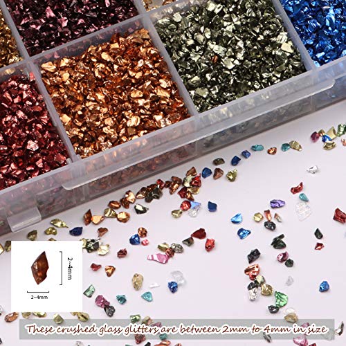 Crushed Glass Glitter, 24 Colors Irregular Crystal Chips Chunky Flakes Sequins Crushed Glass for Resin Geode Art Nail Arts Craft DIY Vase Filler Epoxy Resin Jewelry Making