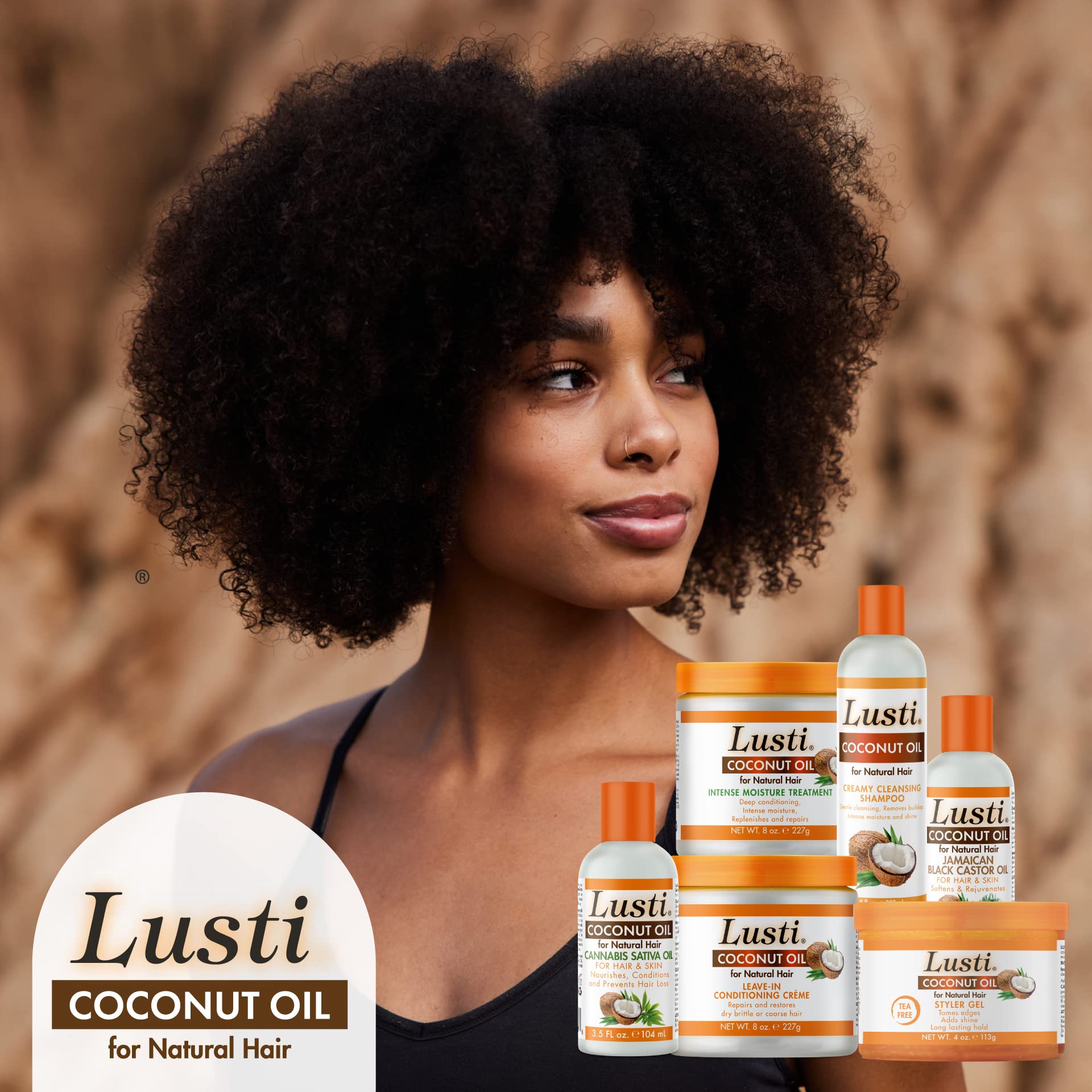 Lusti Coconut Oil Leave In Conditioning Cream, 8 fl oz - Repair and Restore - Rejuvenate Dry Brittle or Coarse Hair