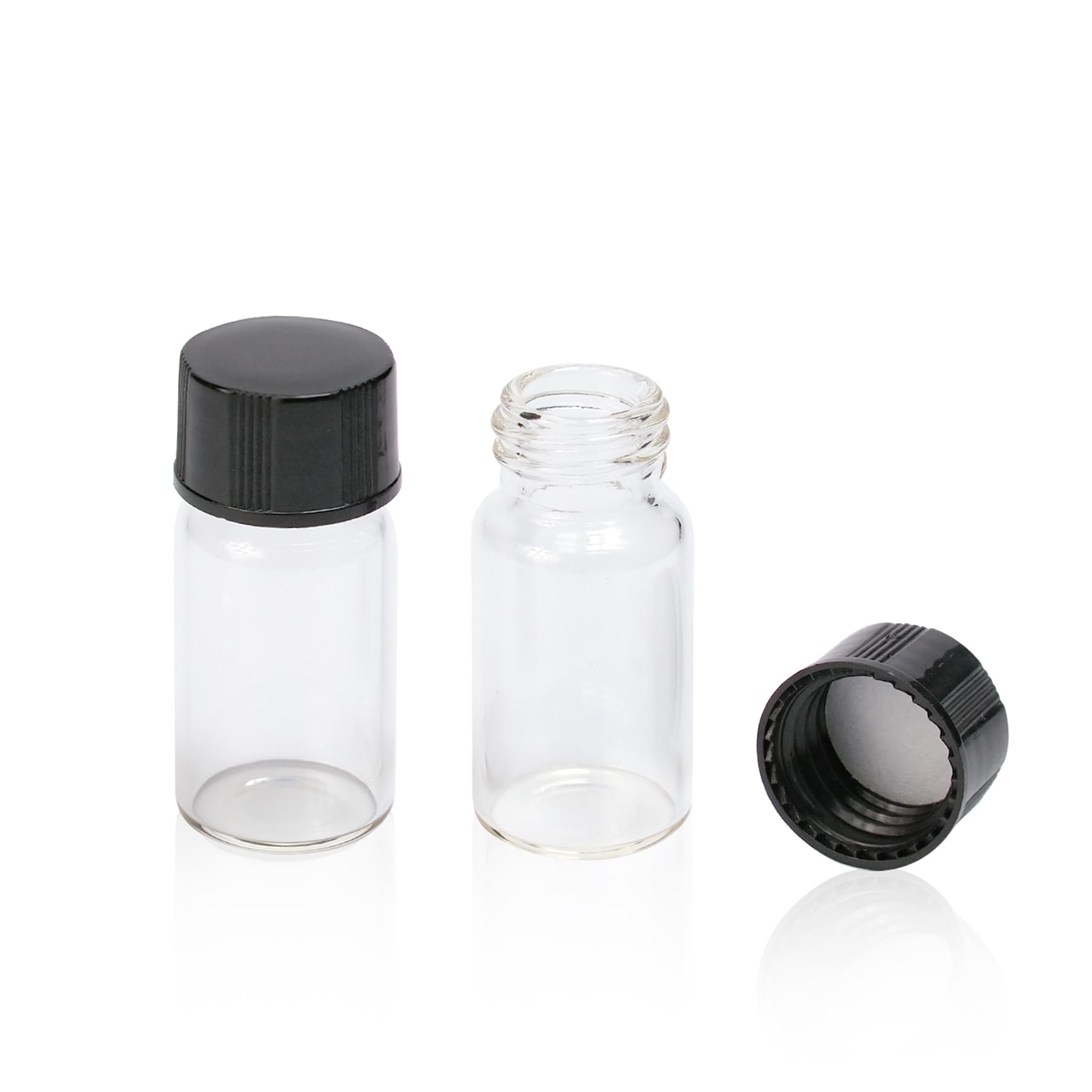 ALWSCI 3 ml Sample Vial, Clear Glass 13-425 Thread Storage Vial, Liquid Sampling Sample Glass Thread Bottles, Capacity 3 ml with 13-425 Black Screw Cap, PE Liner, Pack of 100