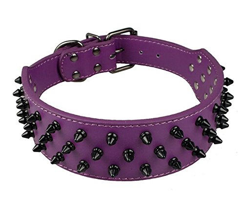 Benala 2" Black Leather Dog Collars Cool Spiked Studded Pet Dog Collar for Medium Large Dogs Pitbulls Mastiff Bully
