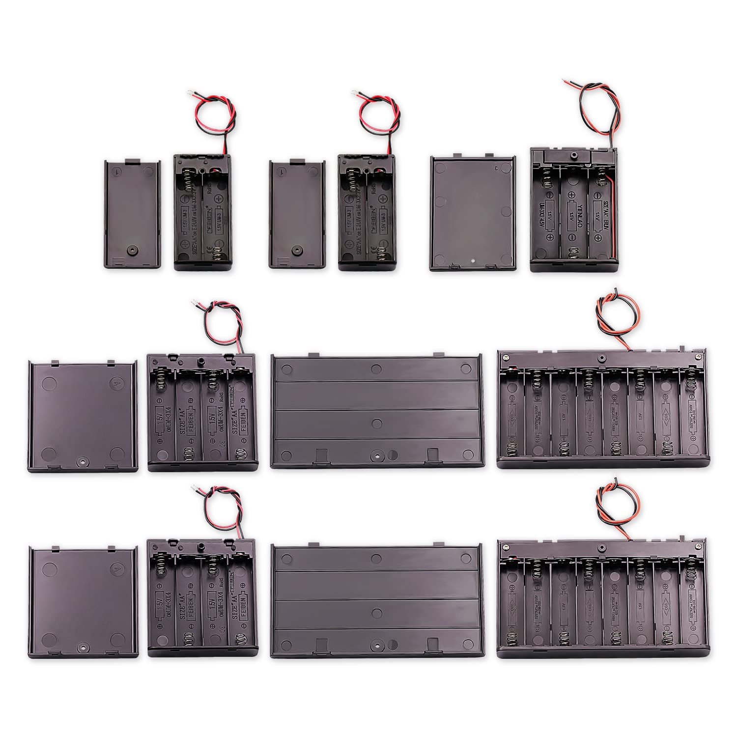 DaFuRui[7 Pack 4 Types AA Battery Holder with Switch;2Pcs 2x1.5V AA,1Pcs 3x1.5V 3 AA,2Pcs 4x1.5V AA and 2pcs 8x1.5V AA Battery Storage Box Case with Wire Leads