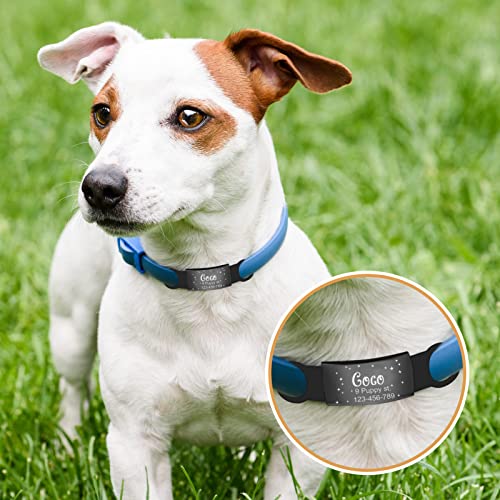 Atdesk Personalized Dog Tags, Slide On Pet ID Tag, Engraved Stainless Steel Cat Collar Tag, No Jingle Dog Name Tag Silent Pet Identification Tags(Large Black)