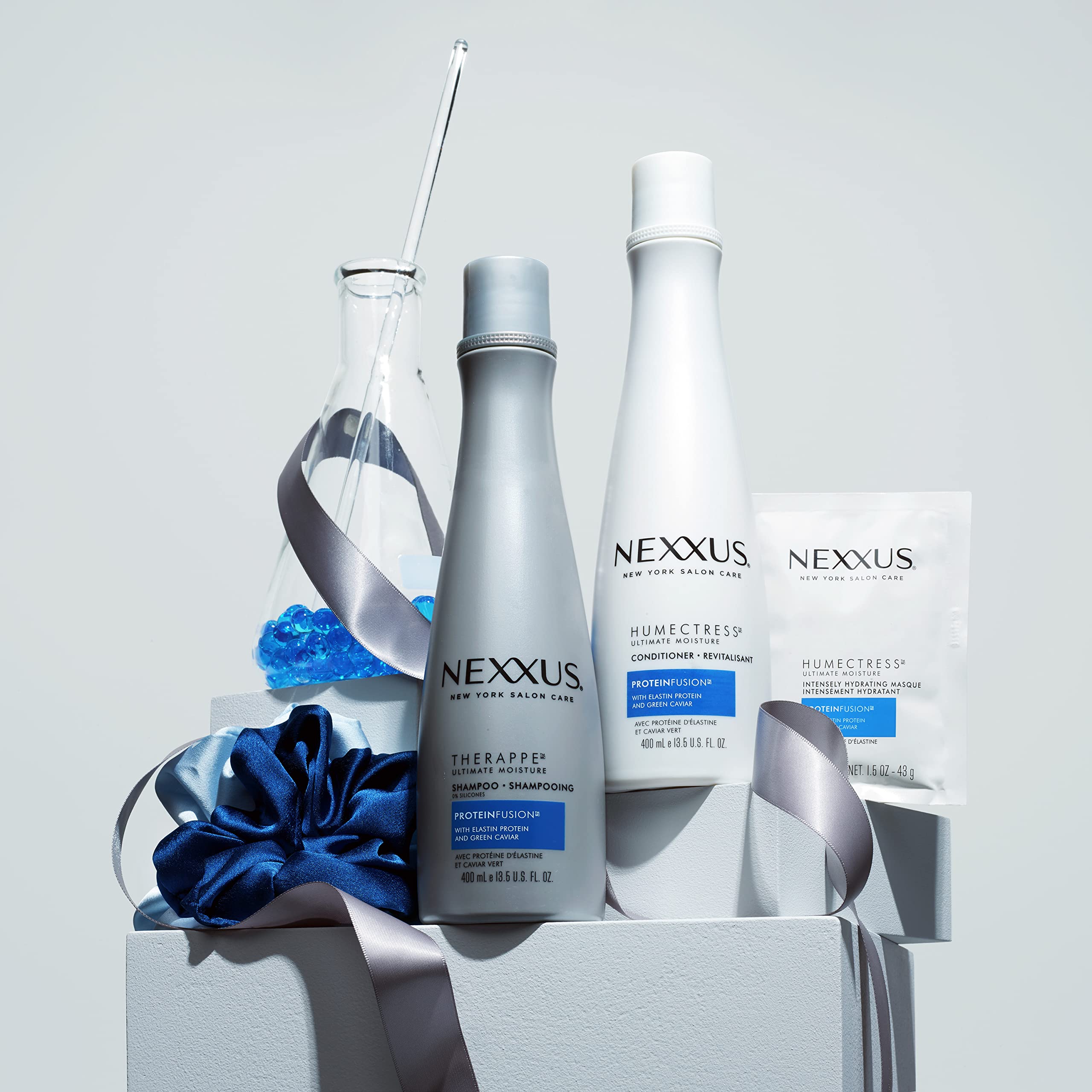 Nexxus Therappe Humectress Protein Fusion Shampoo, Conditioner, Hair Mask & Scrunchies for Dry Hair Beauty Gift Set
