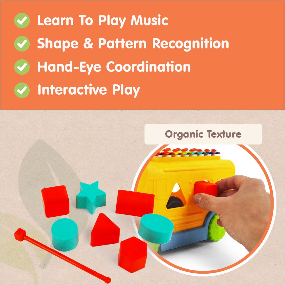 Boley Activity Learning Toy for Toddlers - RooCrew Xylophone School Bus - Activity Learning Center for Shapes, Colors and Music - Interactive Toy for Toddlers - Ages 2 and Up