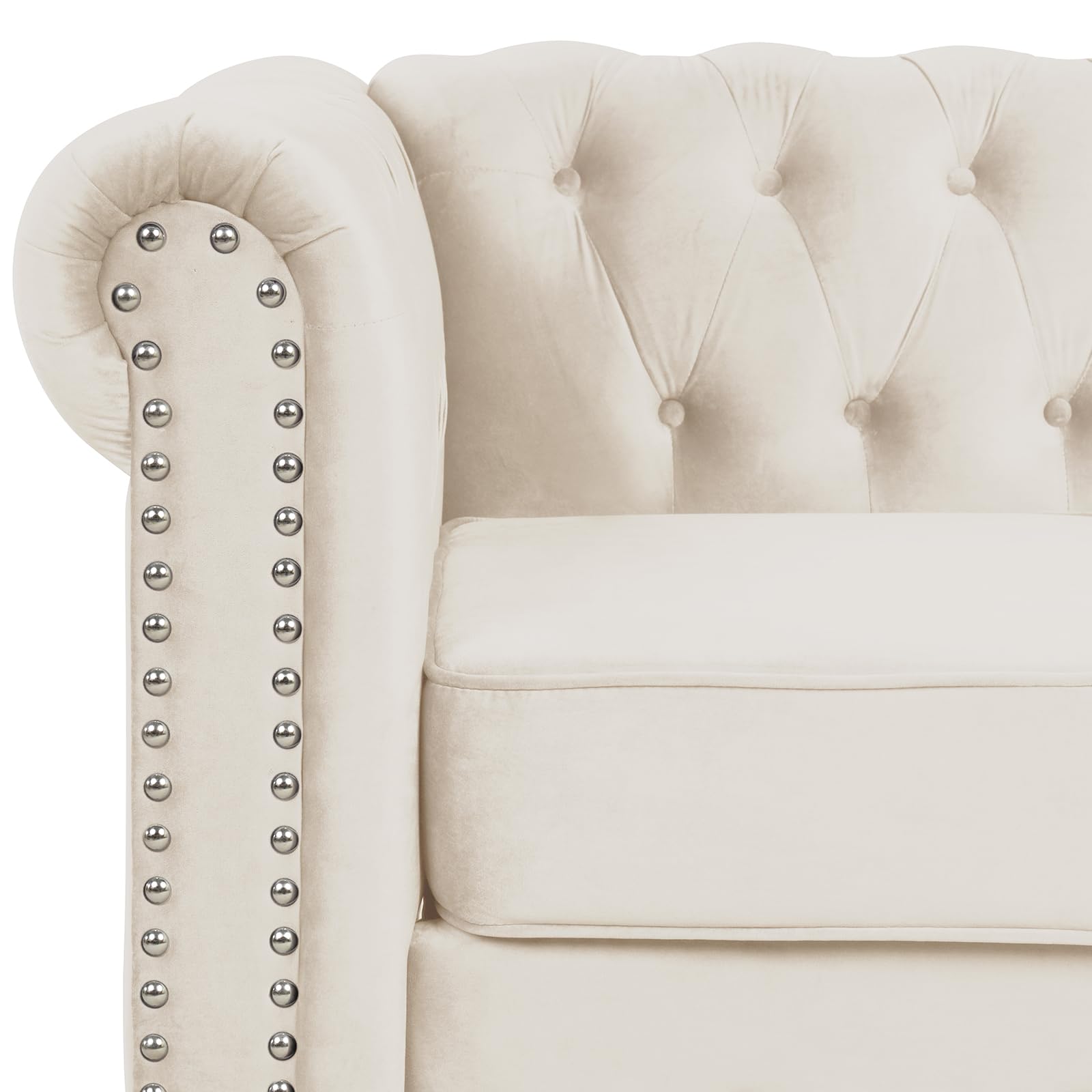 Morden Fort Loveseat for Living Room, Loveseat Sofa No Sagging, Loveseats 24'' Comfy Seat Depth, Modern Loveseat Tool-Free Assemble, Velvet Loveseat Pet-Friendly Super Soft Chesterfield Beige