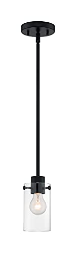 Nuvo 60/7270 Sommerset 1-Light Mini Pendant Fixture with Clear Glass - Matte Black Finish