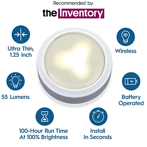 Brilliant Evolution Stick On Lights with Remote - Lights for Under Cabinets in Kitchen - Under Cabinet Lighting - Wireless Tap On LED Puck Lights - Under Counter Lights - Battery-Powered Lights (3pk)