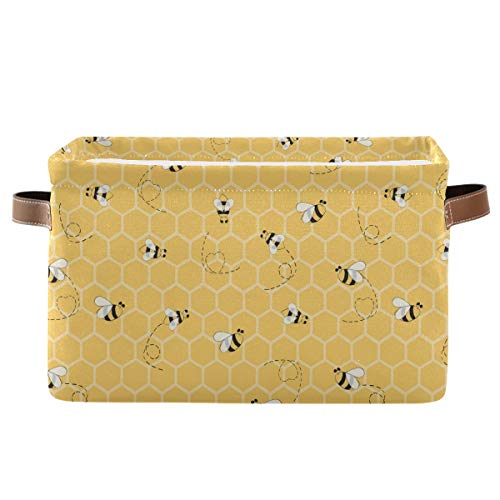 Storage Basket Cube Yellow Animal Bee Honey Comb Large Collapsible Toys Storage Box Bin Laundry Organizer for Closet Shelf Nursery Kids Bedroom,15x11x9.5 in,1 Pack