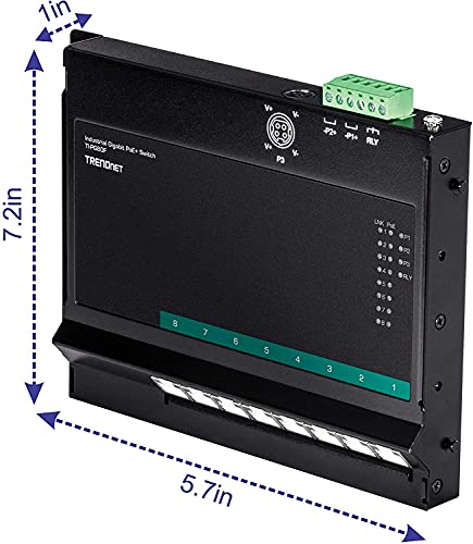 TRENDnet 8-Port Industrial Gigabit Poe+ Wall-Mounted Front Access Switch, TI-PG80F, 8X Gigabit Poe+ Ports, DIN-Rail Mount, 48 –57V DC Power Input, IP30, 200W Poe Budget, Lifetime Protection