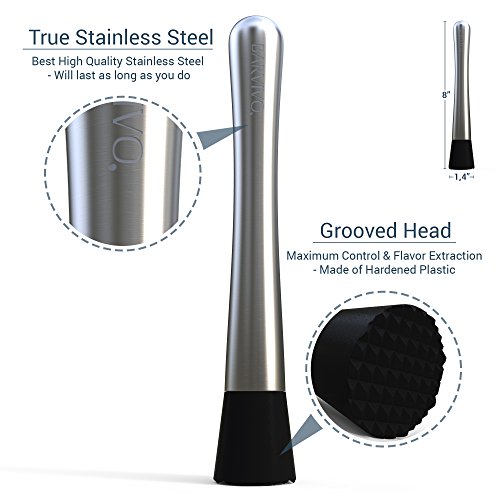 Barvivo Drink Muddler for Cocktails - 8 Inch Professional Stainless Steel Muddler - Durable Cocktail Muddler Set Drink Smasher & Mojito Muddler - Wine Accessories Ideal Valentines Day Gifts for Him