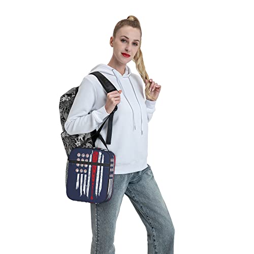 Baseball American Flag Insulated Lunch Bag Lunch Box Lunch Tote Cooler Reusable Lunch Pail Outdoors Meal Bag For Women Men