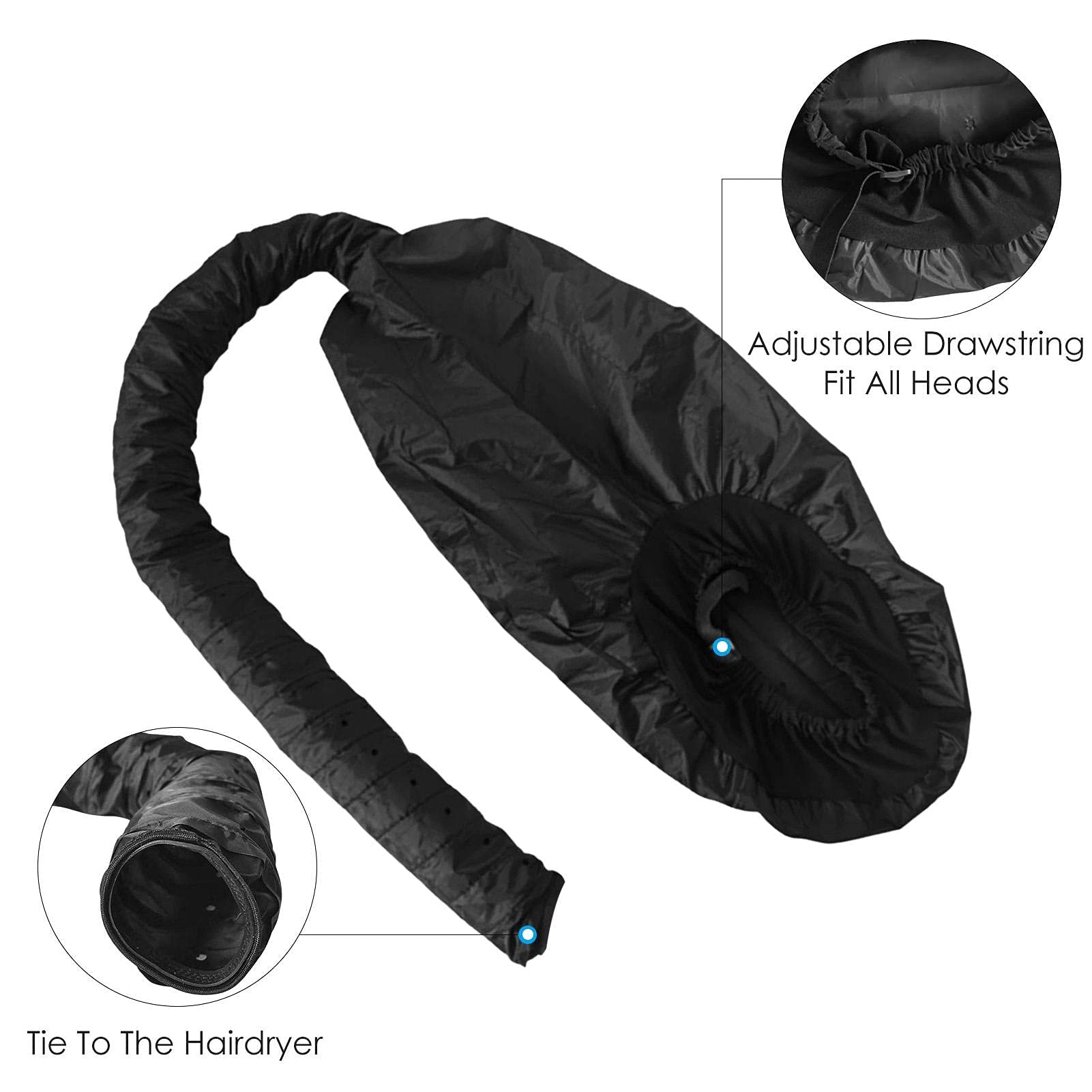 YangMeng Portable Hair Dryer Cap- Relax, Speeds Up Drying Time at Home, Easy to Use for Styling, Curling and Deep Conditioning - Soft, Adjustable, Fits to All Small or Big Heads, Rollers(Black)